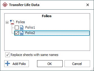 Transferring Data to a Life Data Folio